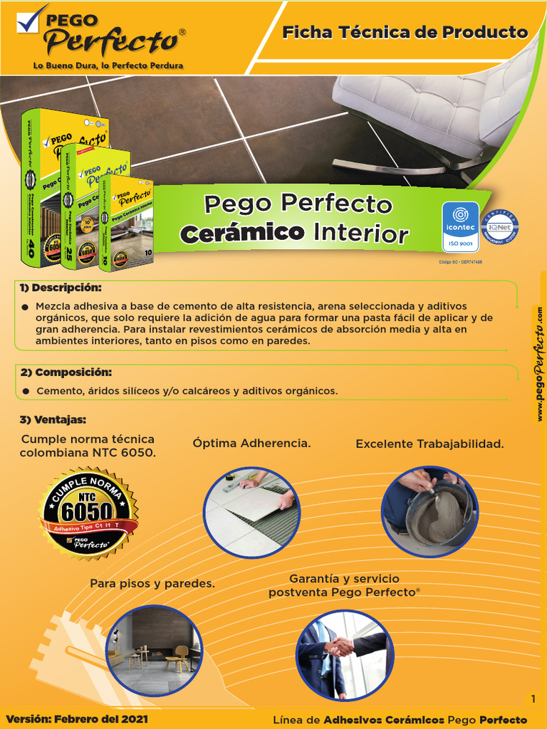 Ficha Tecnica Ceramico Interior - PROSEIN | PDF