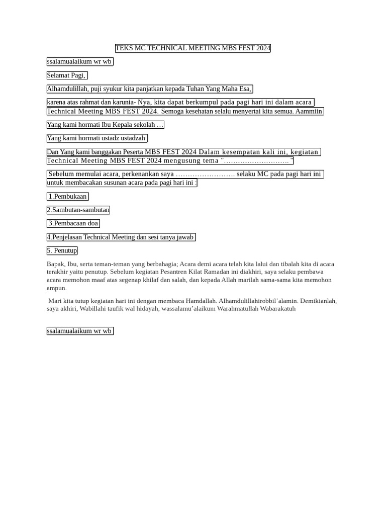 Teks Mc Technical Meeting Mbs Fest 2024 | PDF