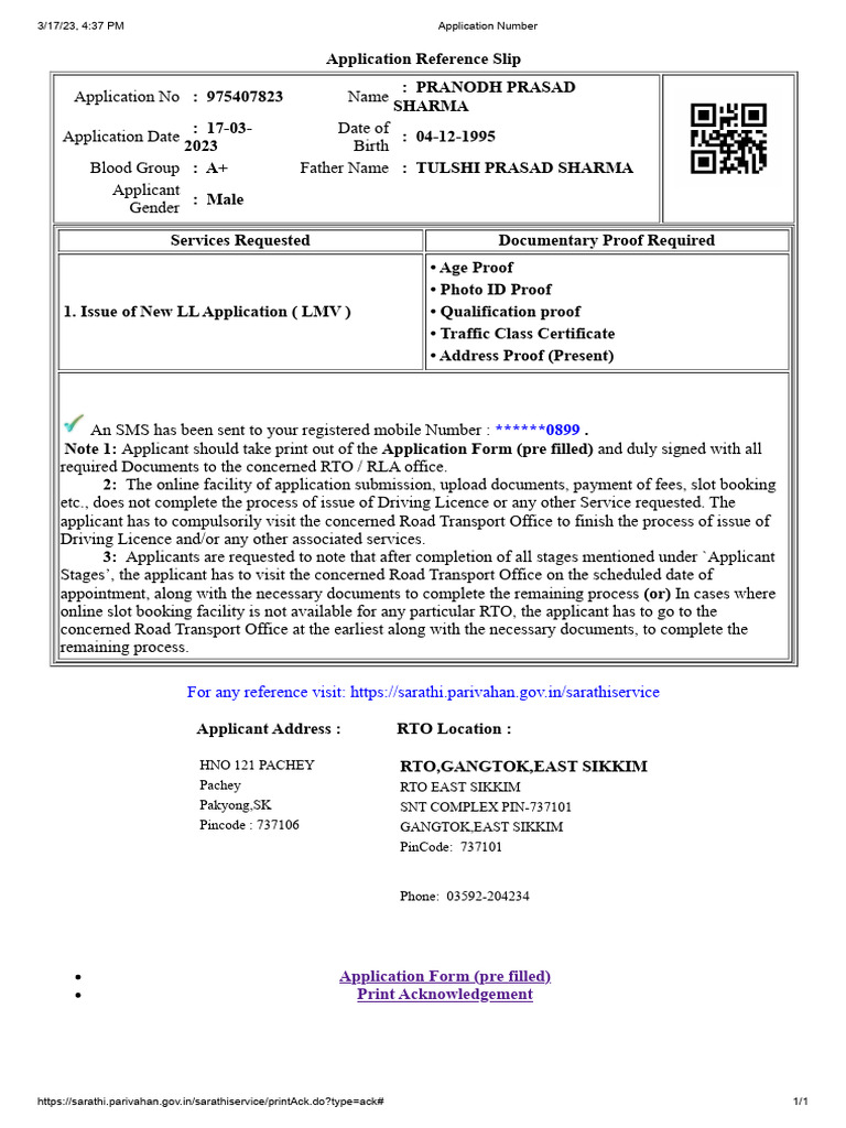 Application Number PRANODH SHARMA | PDF