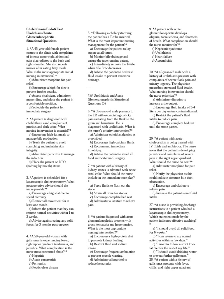 Cholelithiasis_Endo&Exo_Urolithiasis_Acute Glomerulonephritis_PRACTICEQUESTIONS) | PDF
