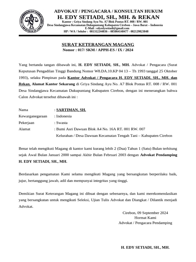 Surat Keterangan Magang | PDF