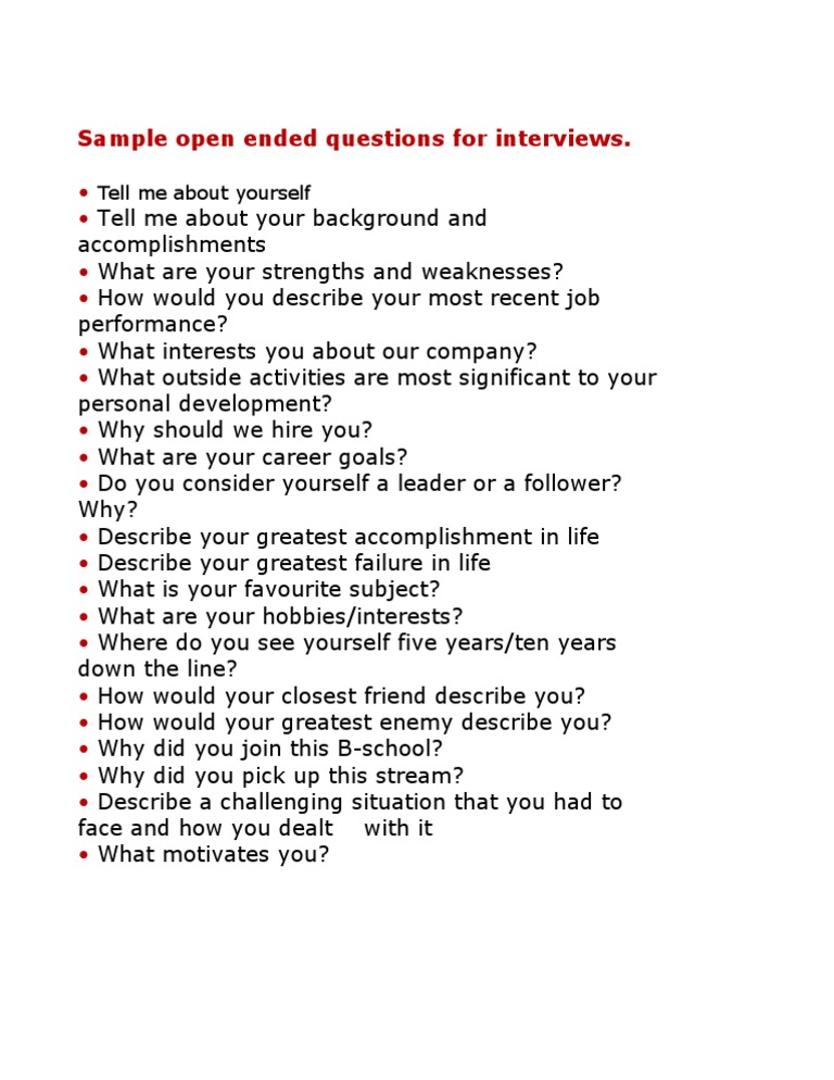 Open-Ended Interview Questions Guide | PDF | Self-Improvement | Lifestyle
