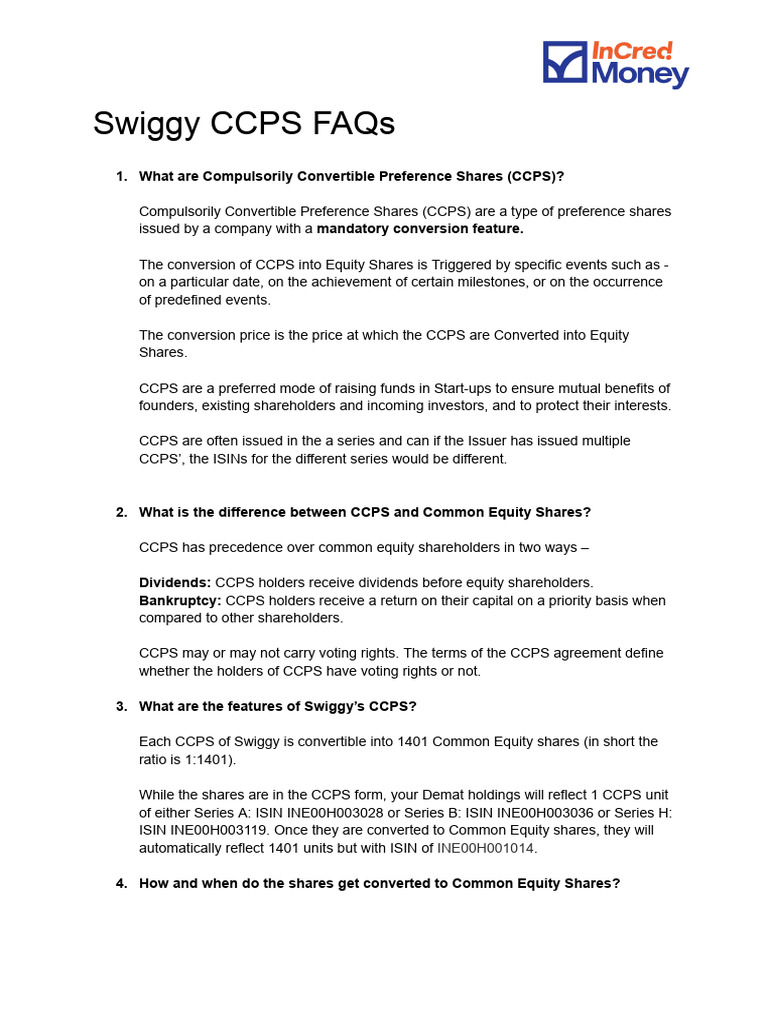 Swiggy Ccps Faqs | PDF