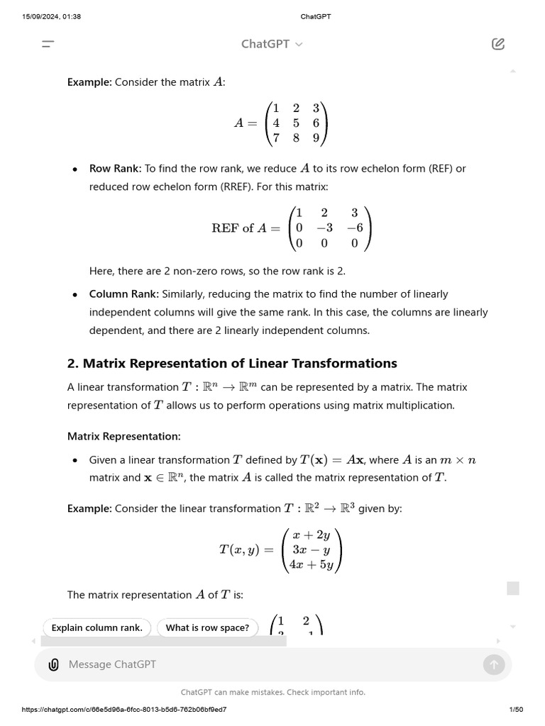 ChatGPT Linear Algebra | PDF