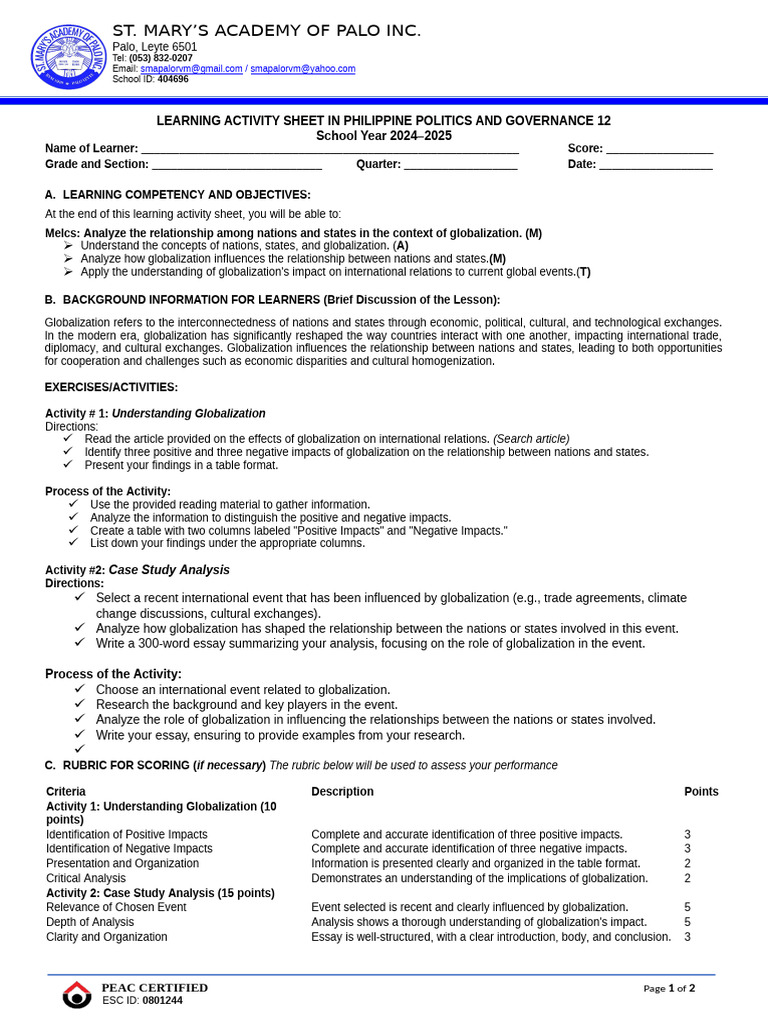 PPG12-DAY-4-LEARNING-ACTIVITY-SHEETs | PDF