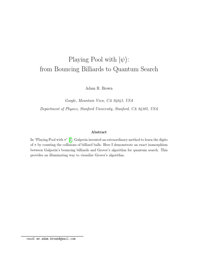 Playing Pool With Psi-Bouncing Billiards Quantum Search | PDF