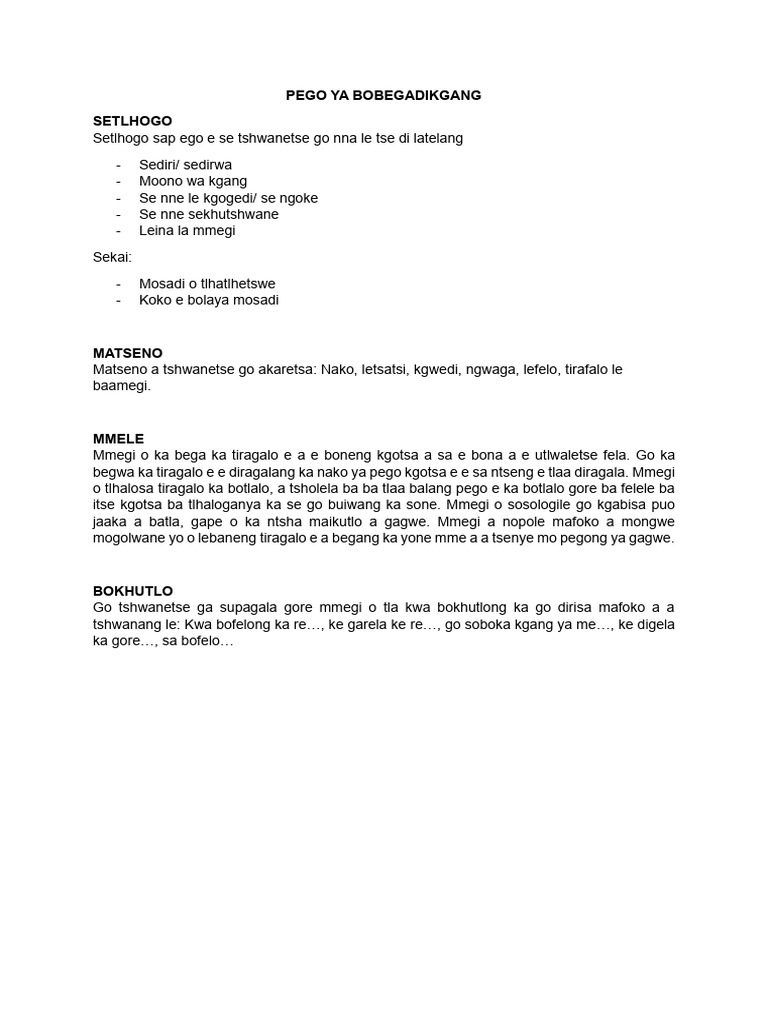 Pego Ya Bobegadikgang | PDF