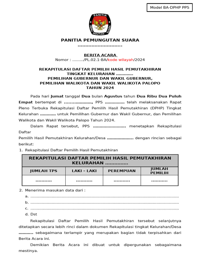 Format Ba Pleno Tingkat Pps | PDF