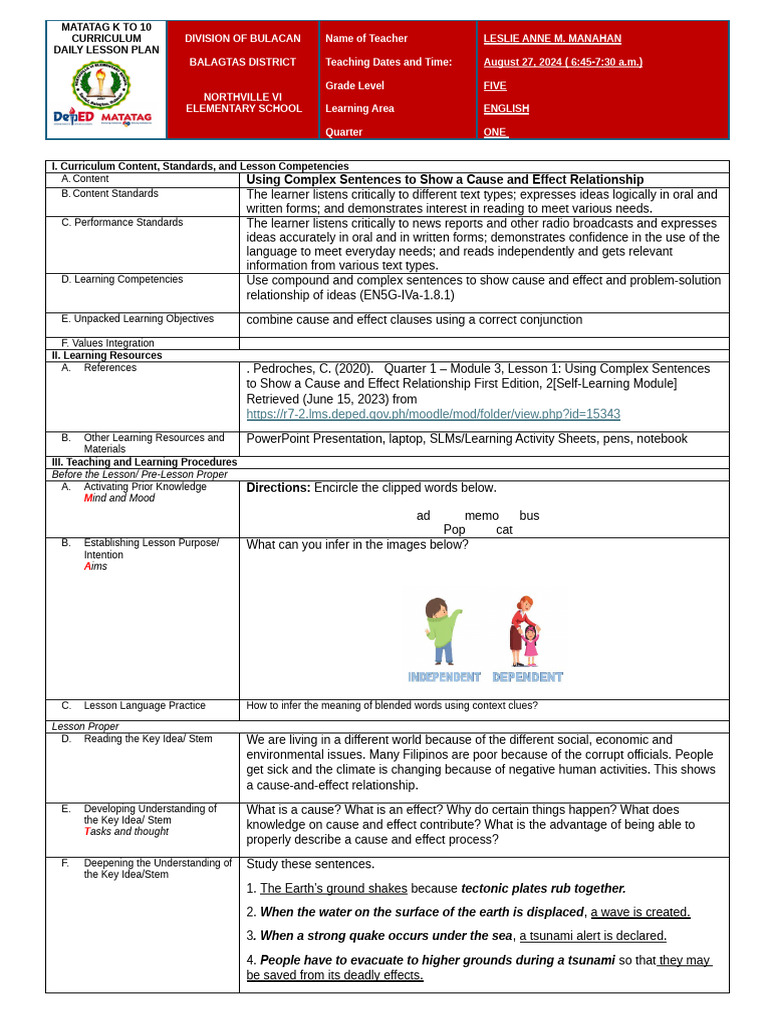 Matatag-Daily-Lesson-Plan-English-Grade 5-Week5 | PDF