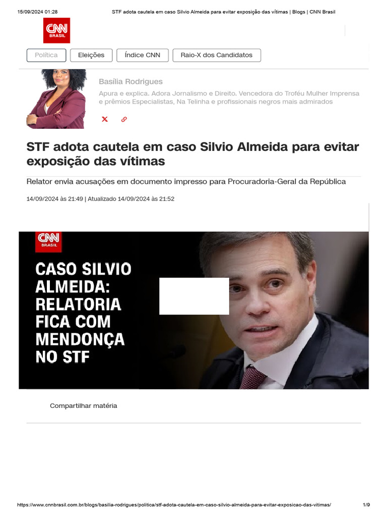 STF Adota Cautela em Caso Silvio Almeida para Evitar Exposição Das ...