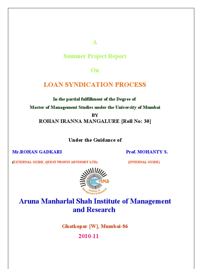 Rohan Proj - Report Loan Syndication | PDF | Syndicated Loan | Loans