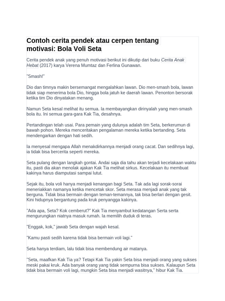 Contoh Cerita Pendek Atau Cerpen Tentang Motivasi | PDF