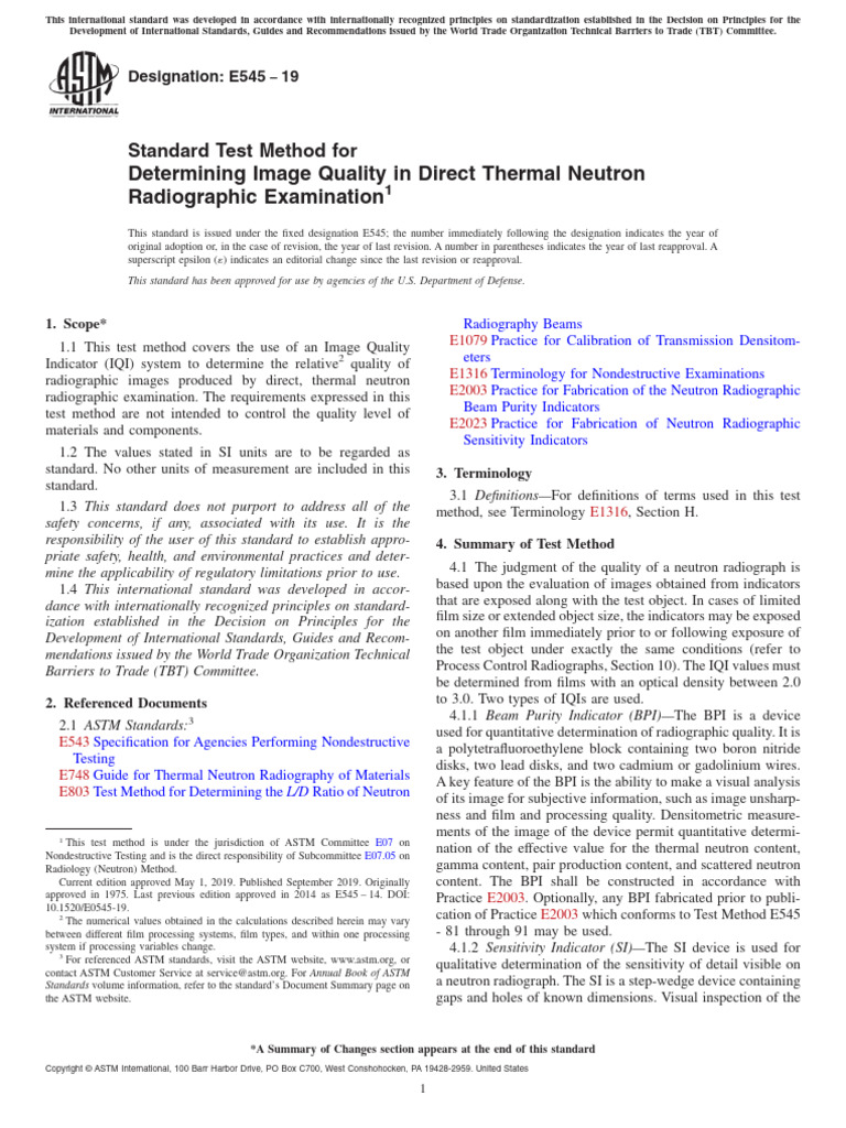 Astm E545-19 | PDF | Radiography | Nondestructive Testing