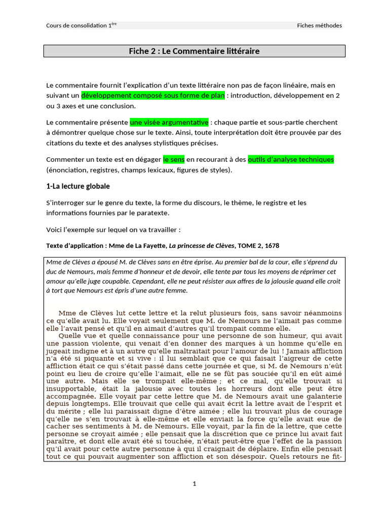 Fiche Méthode 2 Le Commentaire | PDF