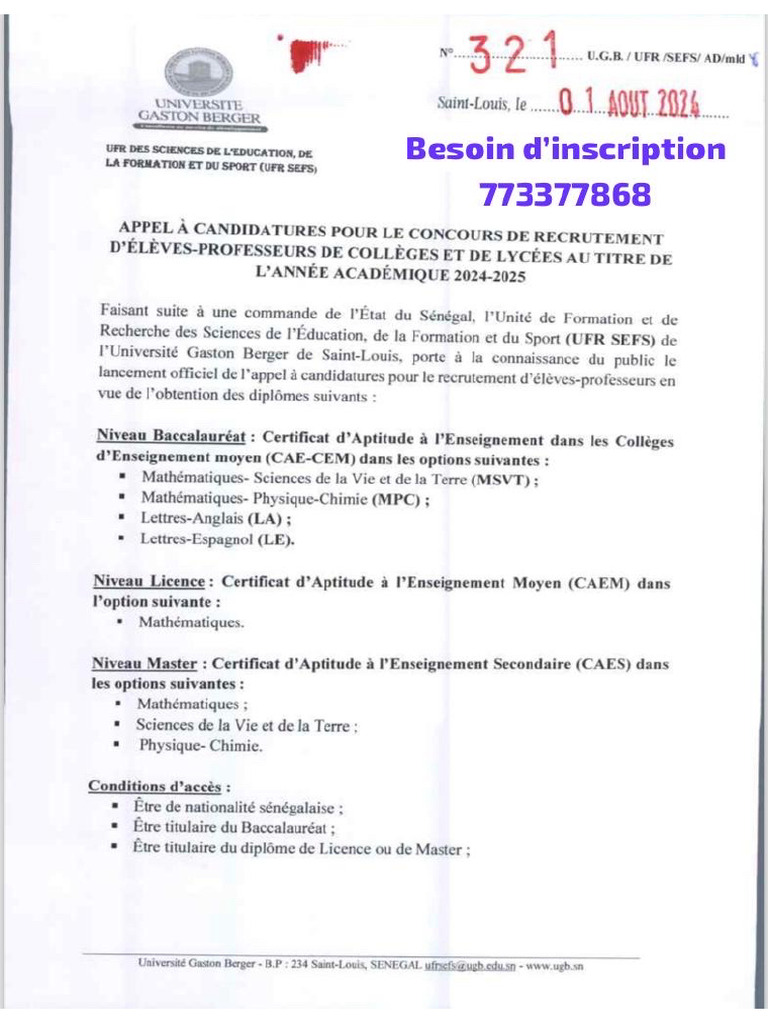 Concours Fastef Saint Louis | PDF