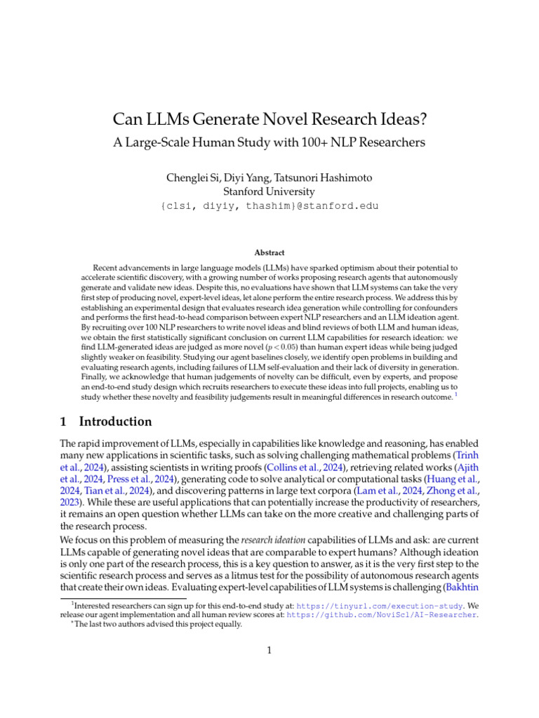 Can Llms Generate Novel Research Ideas?: A Large-Scale Human Study With ...