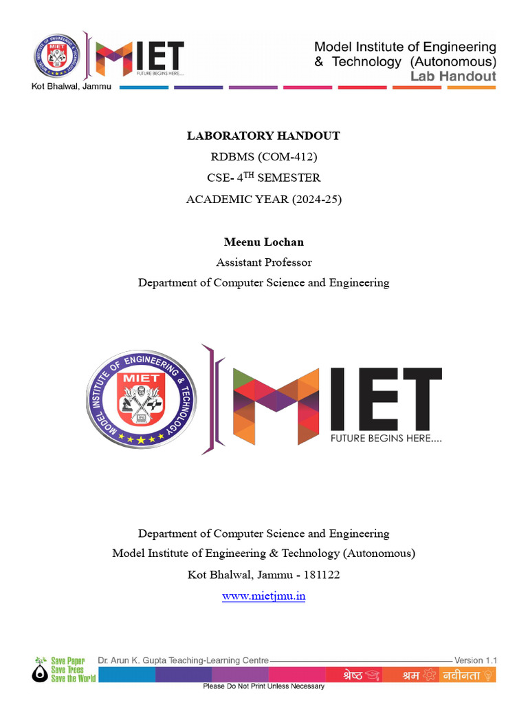 RDBMS LabHandoutfeb2024 | PDF