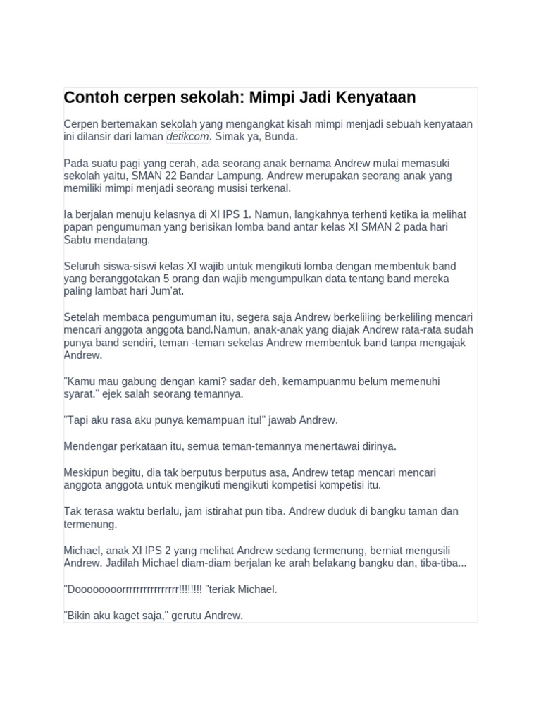 Contoh Cerpen Sekolah | PDF