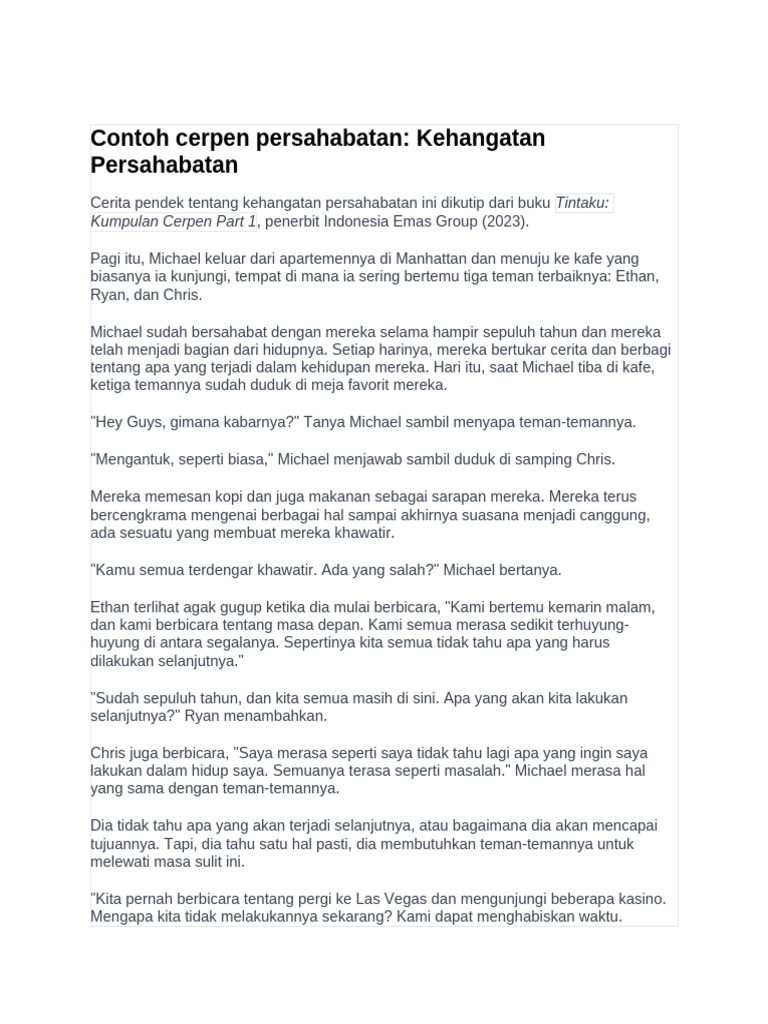 Contoh Cerpen Persahabatan | PDF