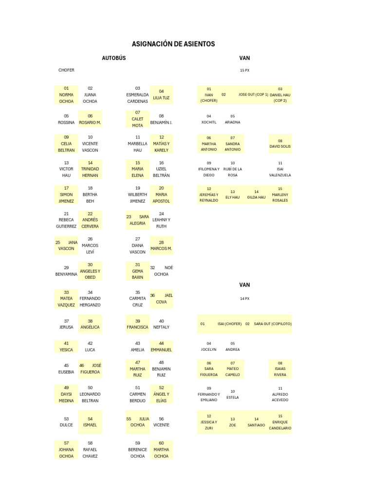 Asignacion de Asientos Van y Autobus | PDF