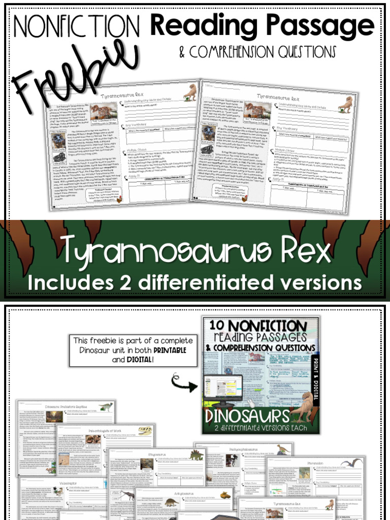 T-Rex Nonfiction Passages & Questions | PDF | Tyrannosaurus | Social ...