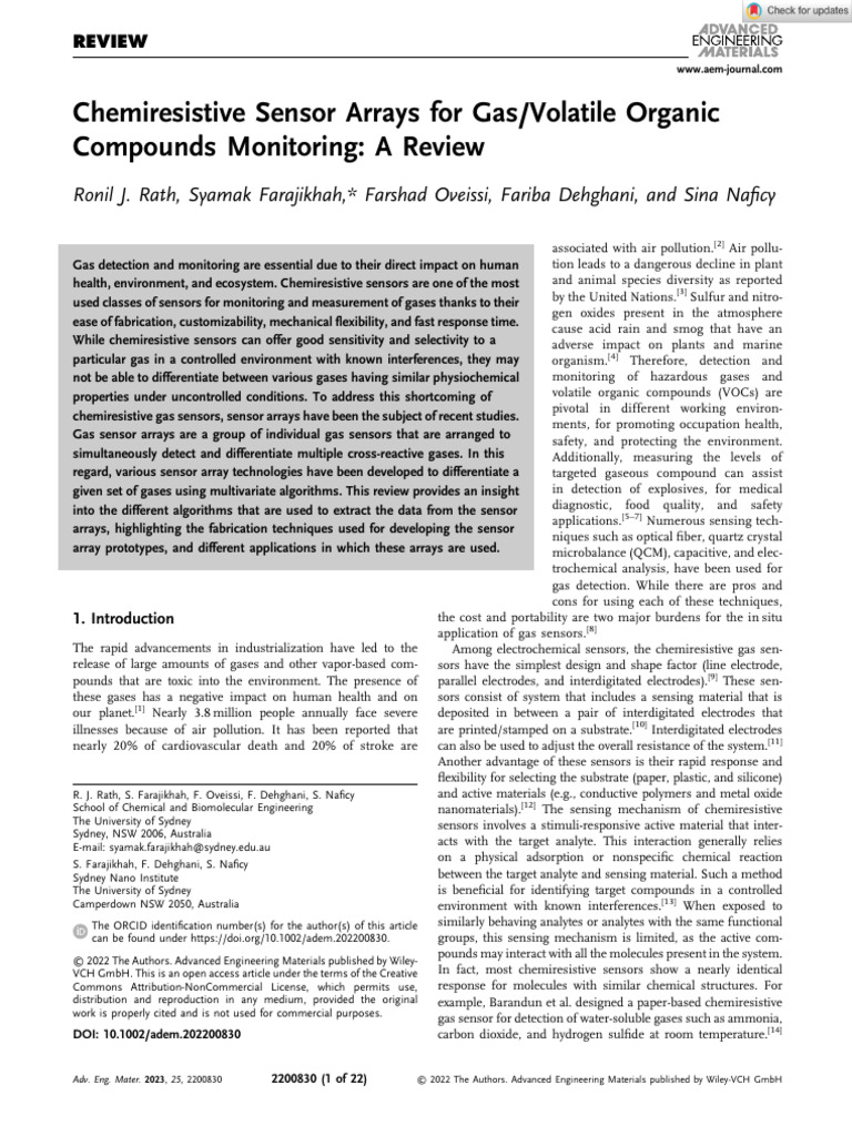 Adv Eng Mater - 2022 - Rath - Chemiresistive Sensor Arrays For Gas Volatile Organic Compounds ...
