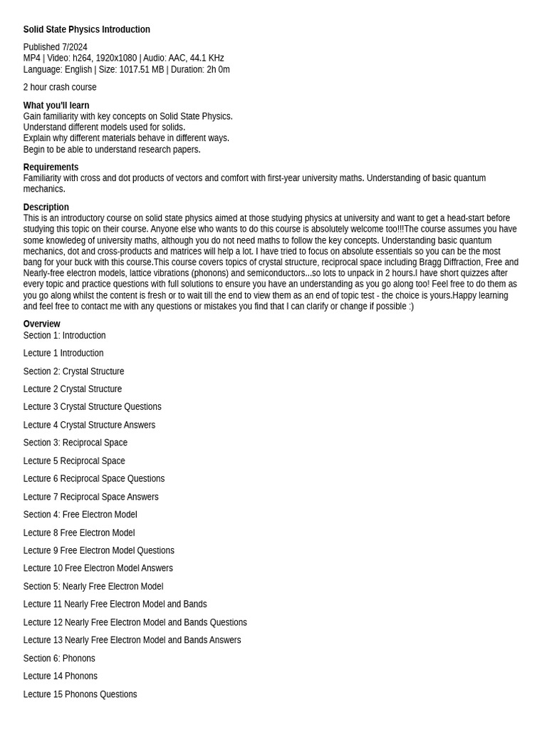 Solid State Physics Introduction | PDF | Phonon | Technology & Engineering