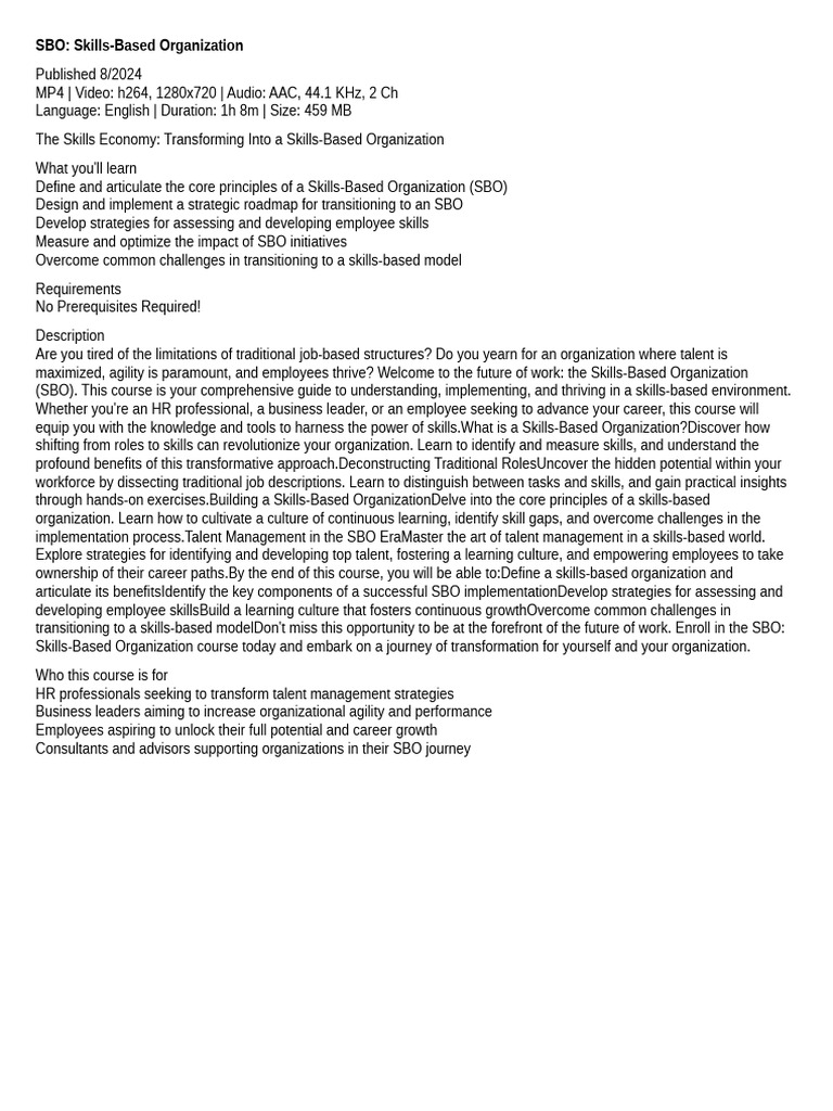 SBO Skills-Based Organization | PDF | Talent Management | Self-Improvement