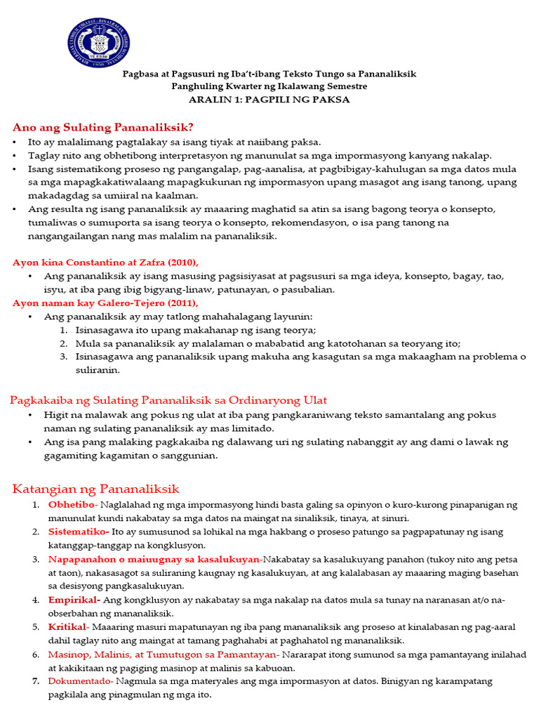 4rth Quater Aralin 1 | PDF