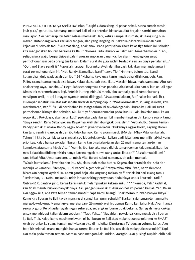 PENGEMIS KECIL ITU Karya Aprilia Dwi Iriani | PDF
