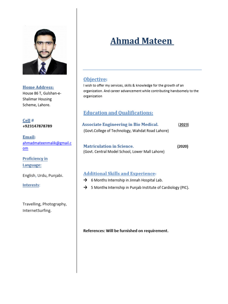 Ahmad Mateen CV | PDF
