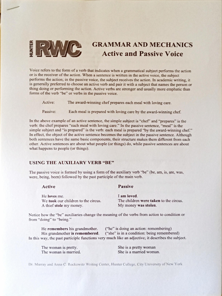 Grammar & Mechanics (Active and Passive Voice) | PDF