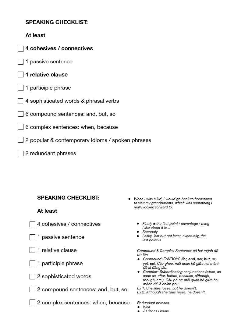 IELTS Speaking Checklist | PDF