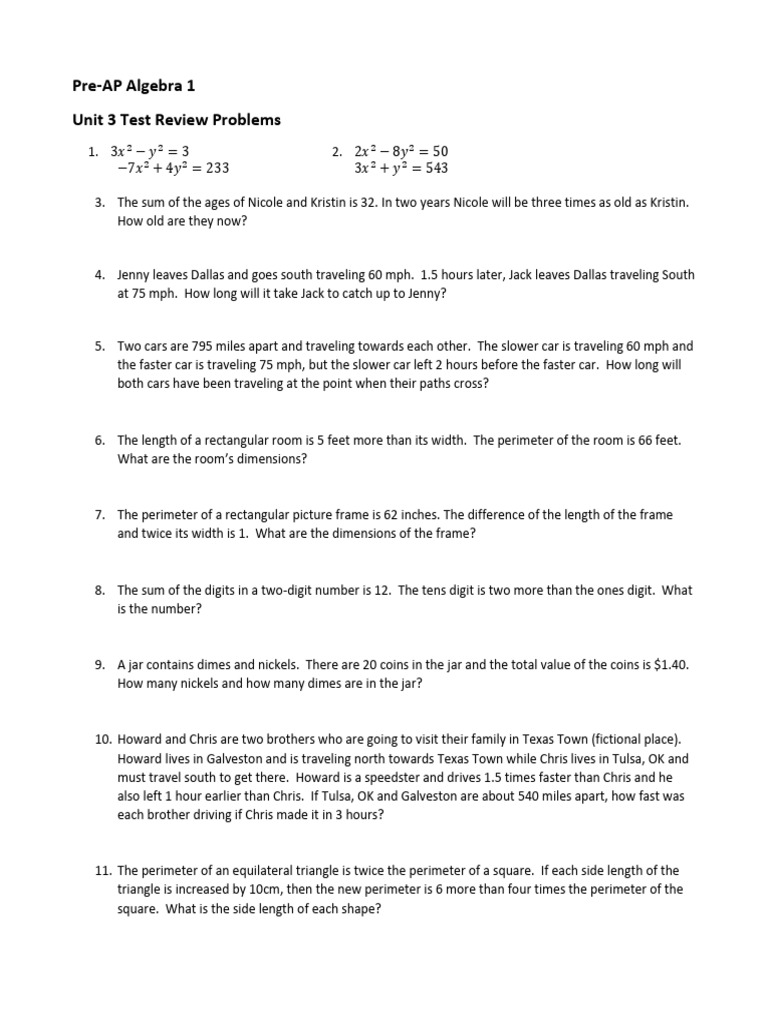 PAP Alg 1 Unit 3 Test Review | PDF