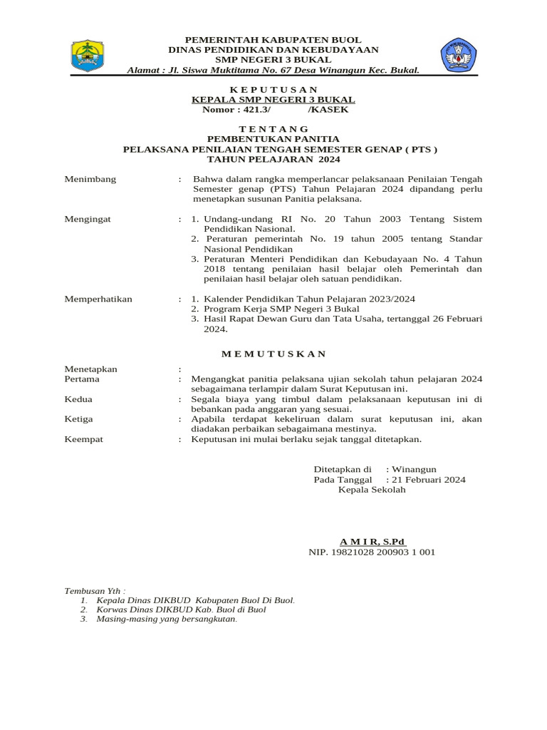1. Sk Panitia Pts 2024 | PDF