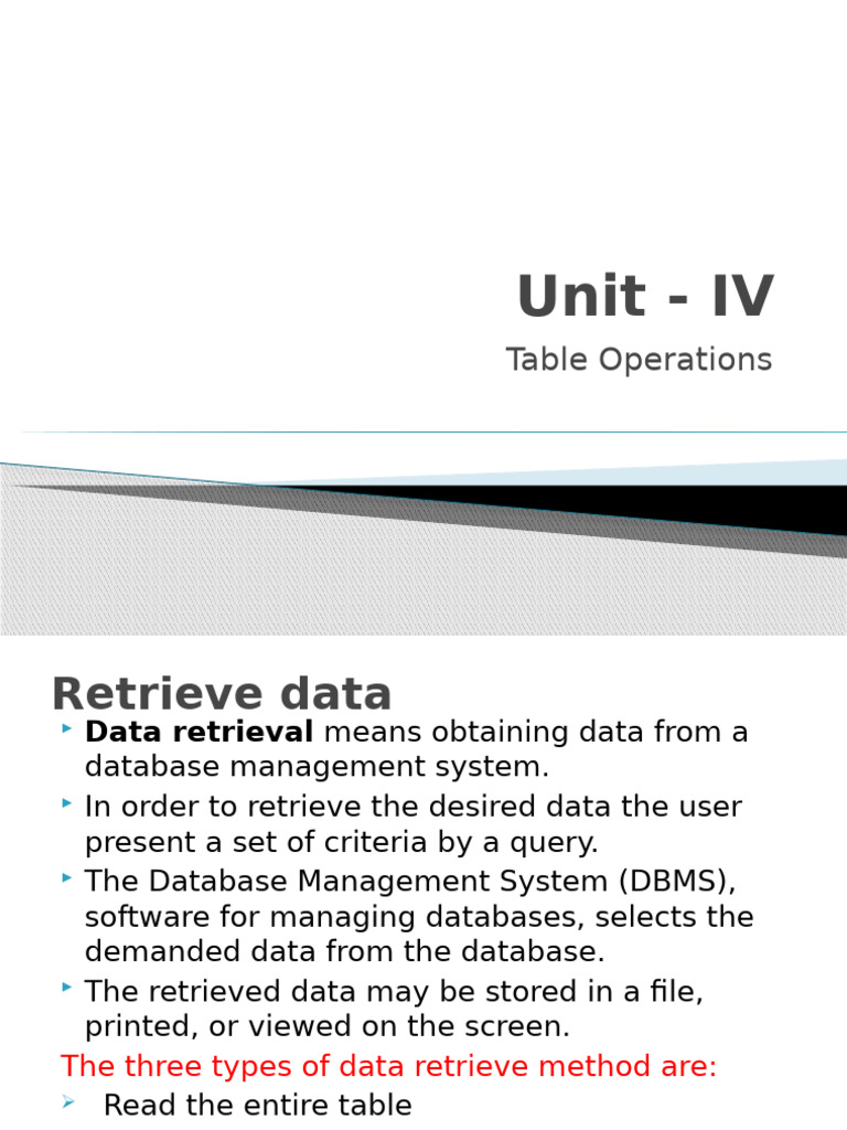 Unit - IV Table Operation and Custom Report | PDF