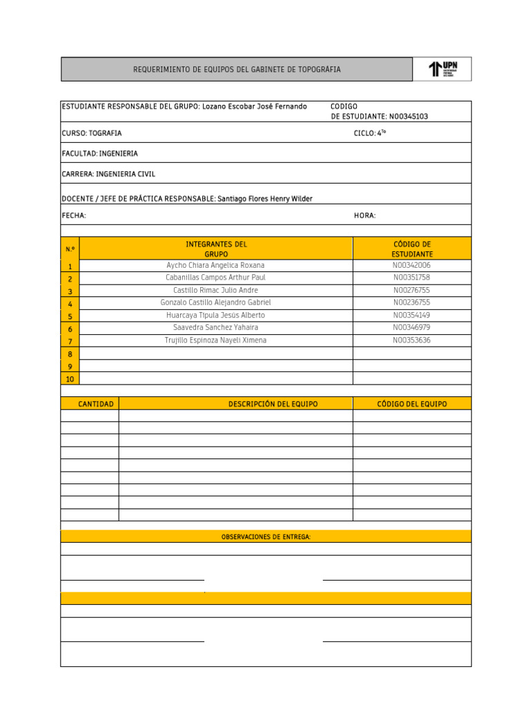 Ficha para El Requerimientos de Equipos Topograficos | PDF