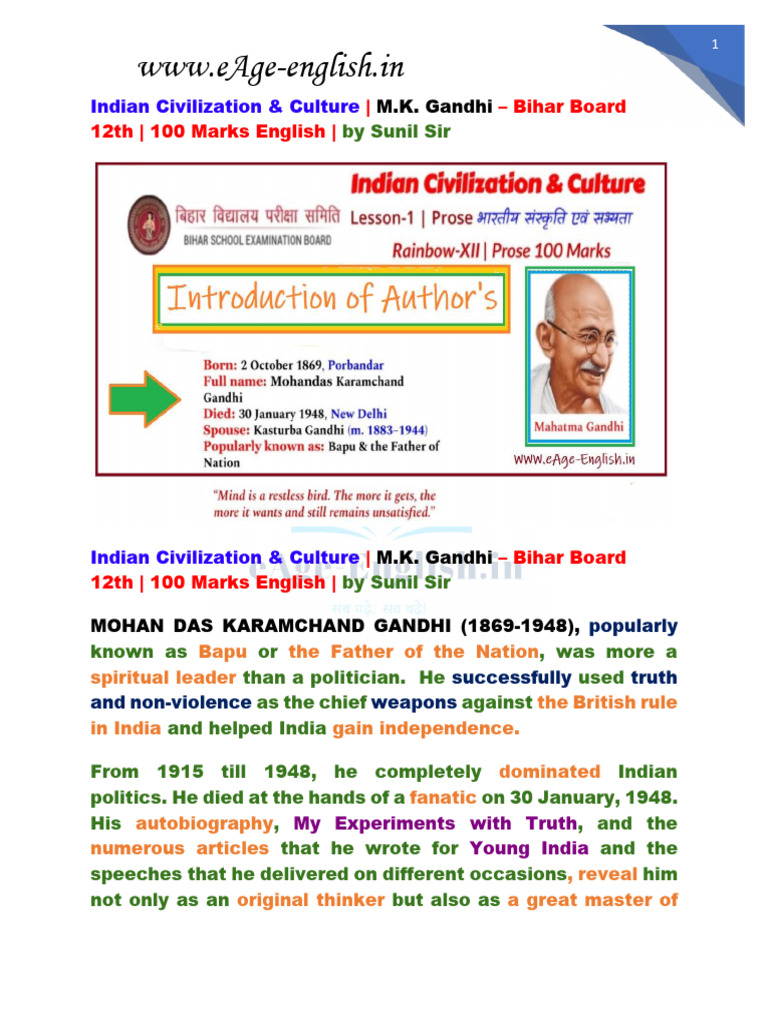 Indian Civilization & Culture by Gandhi | PDF | Mahatma Gandhi