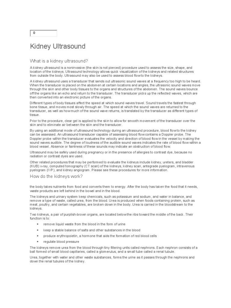Kidney Ultrasound | PDF | Kidney | Medical Ultrasound