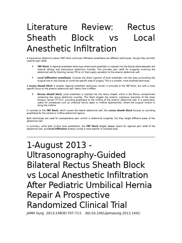 Rectus Sheath Block vs Local Anesthesia | PDF | Anesthesia | Abdomen