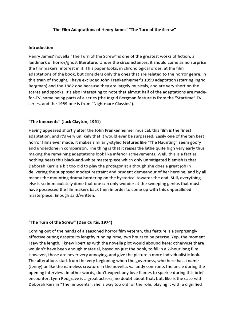 The Turn of The Screw, The Film Adaptations | PDF