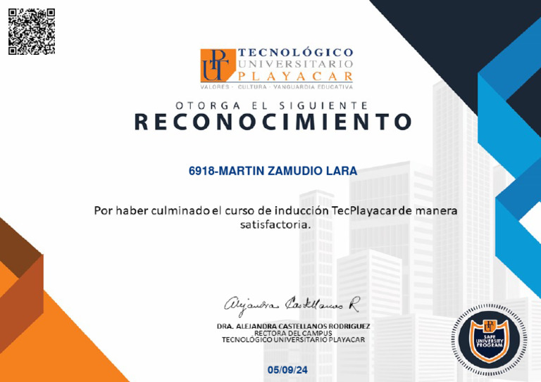 Certificado INDUCCION TUP | PDF