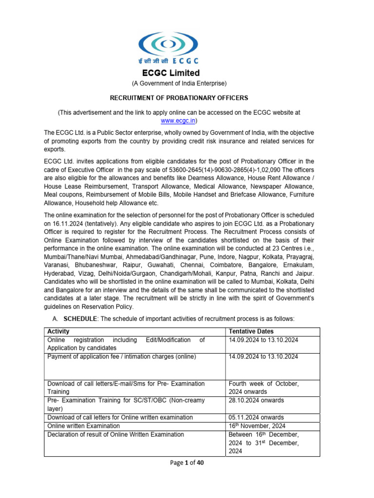 ECGC PO Recruitment FY 2024 25 English PDF