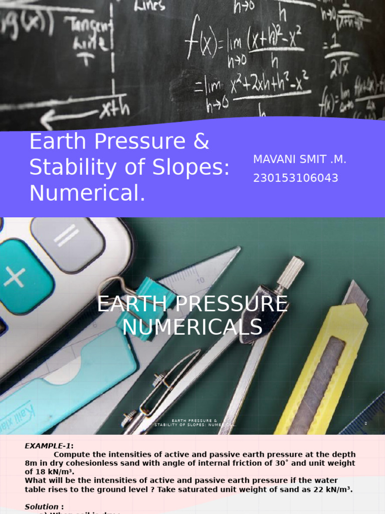 Earth Pressure & Stability of slopes Numerical | PDF