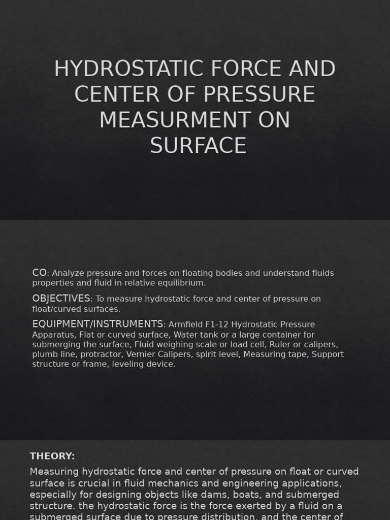 Hydrostatic Force and Center of Pressure Measurment On | PDF