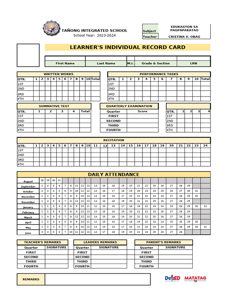 LEARNERS-INDIVIDUAL-RECORD-CARD-ESP | PDF