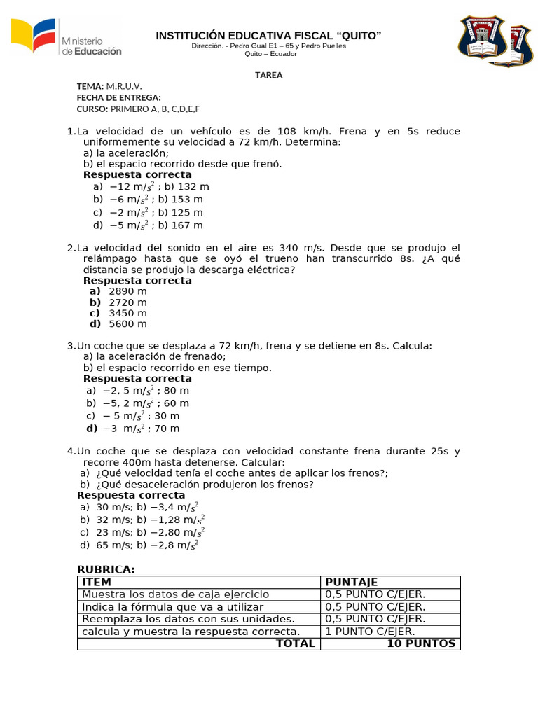 TAREA PRIMEROS MRUV | PDF