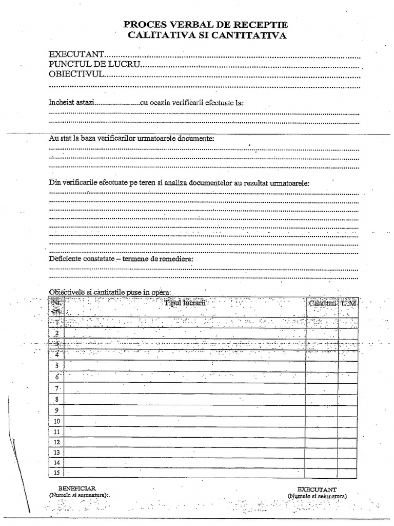 Proces Verbal de Receptie Calitativa Si Cantitativa - Model | PDF