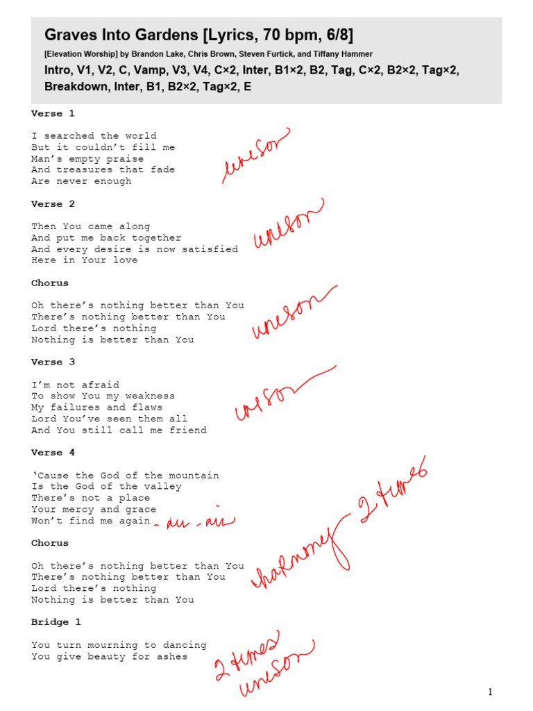 Graves Into Gardens - lyrics | PDF