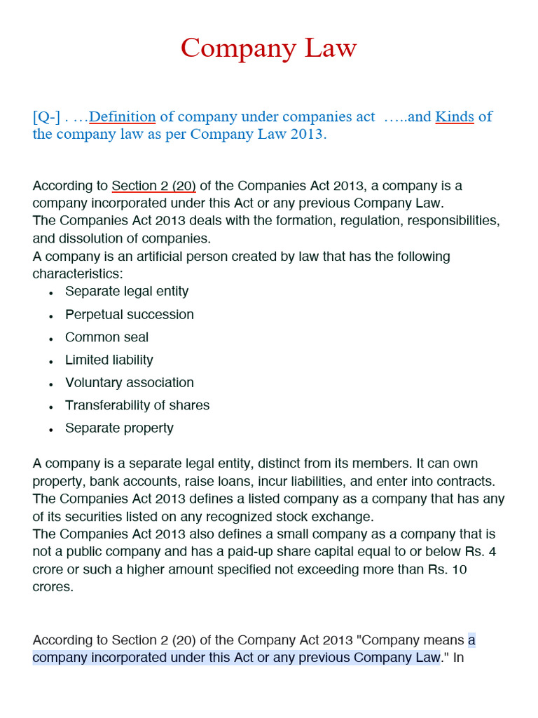 Company Law | PDF